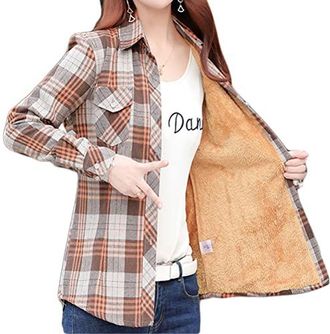 Minetom Chemise à Carreaux à Manches Longues Veste Blouse Décontractée Chaud Doublure en Velours Automne Hiver Veste Shirt Style M Kaki 44