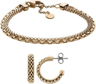 Skagen Damen Merete Gold-Ton Edelstahl Armband und Ohrringe, Set