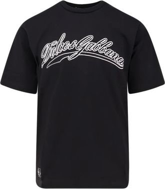 Dolce & Gabbana Homme, Tops, Noir, Taille: S T-shirt en coton avec logo brod&eacute;