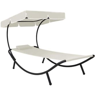 vidaXL Vidaxl - Chaise longue de jardin avec auvent et oreiller Blanc cr&egrave;me