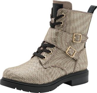 Marco Tozzi Damen Stiefeletten zum Schn&uuml;ren mit Rei&szlig;verschluss Blockabsatz, Mehrfarbig (Beige Str.), 39 EU