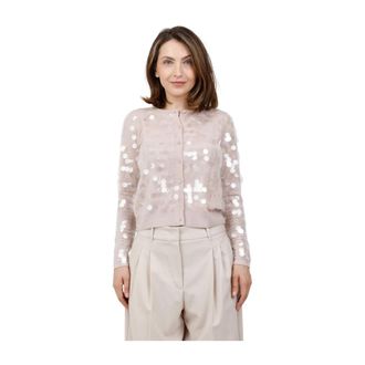 Max Mara Cardigan aus reiner Wolle mit Allover-Stickerei aus transparenten Pailletten - - Knitwear - Damen - Rosa - L