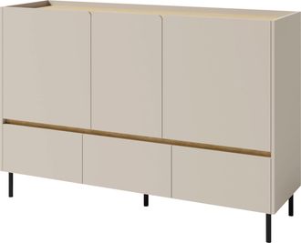 Mirjan24 Kommode Lonitz LZ07, Sideboard grifflos mit 3 Schubladen & 3 T&uuml;ren, breite Anrichte auf schwarzen Metallf&uuml;&szlig;en, Schrank f&uuml;r Jugendzimmer (Sandbeige + G