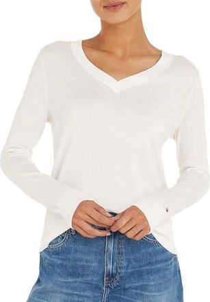 Tommy Hilfiger Pull Femme Co Jersey Stitch Sweater Col en V, Blanc (Ecru), S