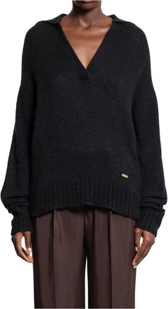 Tom Ford Femme, Pulls, Noir, Taille: 40 FR Polo &agrave; Manches Longues en Cachemire et Soie