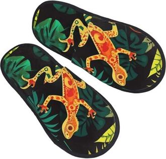 Generic Fourrure Pantoufles Gecko Et Feuilles Tropicales Doux Slippers Portative Hiver Chausson Pour Int&eacute;rieur Spa Invit&eacute; L