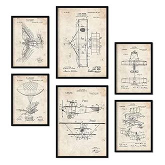 Nacnic Ensemble de 6 affiches de brevets Avion. Affiches avec des illustrations de brevets r&eacute;tro pour votre maison. D&eacute;coration int&eacute;rieure de style vintage. F