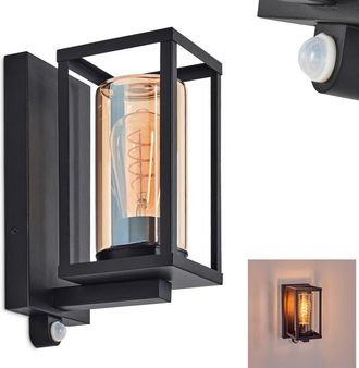 HOFSTEIN Außenwandleuchte Portalis, Außenleuchte mit Bewegungsmelder aus Metall/Glas in Schwarz/Bernsteinfarben, Wechselglas Klar, moderne Wandlampe für Eingan
