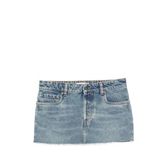 Miu Miu Logo-patch Frayed-hem Mini Denim Skirt