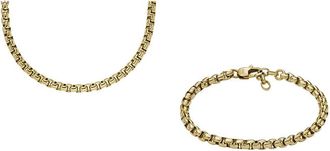 Fossil Herren Kette Halskette und Kette Armband All Stacked Up - Gold-Tone Stainless Steel