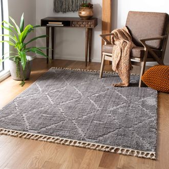 Safavieh Boho Teppich für Wohnzimmer, Esszimmer, Schlafzimmer - Marrakesh Collection, Kurzer Flor, Grau, 160 X 229 cm