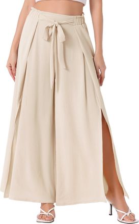 Allegra K Damen Hosenrock Palazzo Hose mit Schlitz Hoher Taille L&auml;ssig Weites Bein Lang Hosen Aprikose L