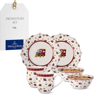 Villeroy & Boch Toys Delight Fr&uuml;hst&uuml;cks-Set f&uuml;r 2 Lokomotive 6-teilig Bunt, Weihnachten, Geschirr Set mit Fr&uuml;hst&uuml;ckstellern, Tassen und Sch&uuml;sseln, Weihnachtsgeschirr,