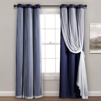 Lush Décor Sheer Grommet Panel with Insulated Blackout Lining, Room Darkening Window Curtain Set (Pair), 84 L, Navy