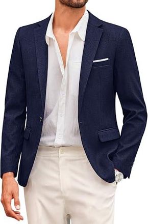 Coofandy Blazer de loisirs pour homme - Veste sportive - Col à revers - Veste dété - 1 bouton - Bleu ciel - Taille L, bleu marine, L