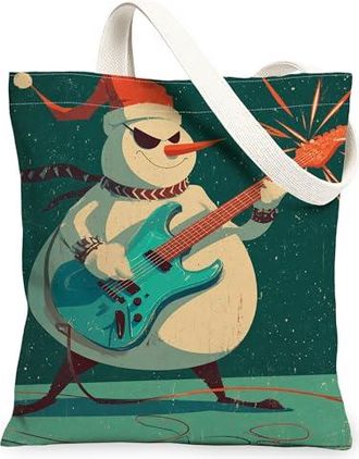 Generic Sac fourre-tout en toile motif bonhomme de neige de Noël, sacs dépicerie réutilisables, légers et lavables pour lextérieur, les voyages, la plage, les