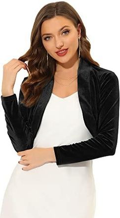 Allegra K Cardigan Boléro Court en Velours à Manches Longues pour Femme Noir M