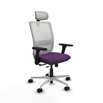 Piqueras y Crespo Ergonomischer B&uuml;rostuhl, Kopfst&uuml;tzen, verstellbare Arme, h&ouml;henverstellbare Lendenwirbelst&uuml;tze und Kopfteil, h&ouml;henverstellbar und neigbar, Wei&szlig;/Violett