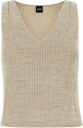HUGO BOSS Beige Melange Viskose Mischung Weste - - Tops - Damen - Beige - XL