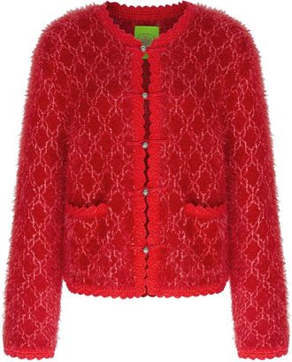 Shanghai Tang cardigan &agrave; effet m&eacute;tallis&eacute; - Rouge