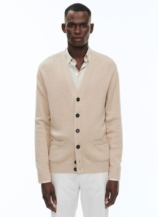 Fursac Cardigan beige en coton et cachemire - Taille S - Homme