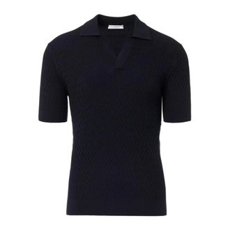 Paolo Pecora Diagonale Eleganz Baumwollstrick T-Shirt - - Tops - Herren - Blau - XL