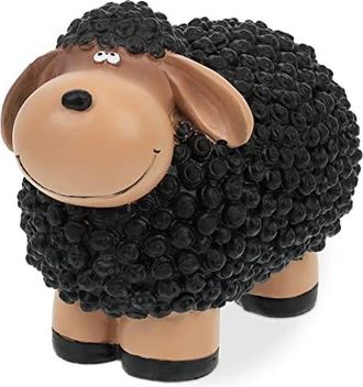 Relaxdays Gartenfigur Schaf, handbemalt, Dekoschaf wetterfest, HBT: 16 x 21 x 12,5 cm, Garten, Polyresin, schwarz-braun