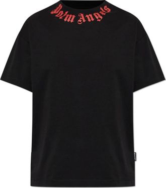 Palm Angels Homme, Tops, Noir, Taille: S Neck Logo T-Shirt