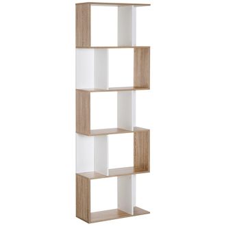 HOMCOM Bücherregal S-förmig Ausstellungsregal Standregal Büroregal 5-stöckiger moderner Raumteiler Spanplatte Weiß 60 x 24 x 184,5 cm