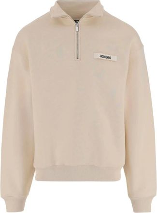 Jacquemus Homme, Sweatshirts et sweats &agrave; capuche, Beige, Taille: M Gros Grain Zipped Rollneck SweaT-shirt