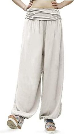 Glamexx24 Gloop HS201701 Pantalon bouffant pour femme, pantalon sarouel, pantalon de loisirs, pantalon dété, pantalon à motif floral ou couleurs unies, Beige 13