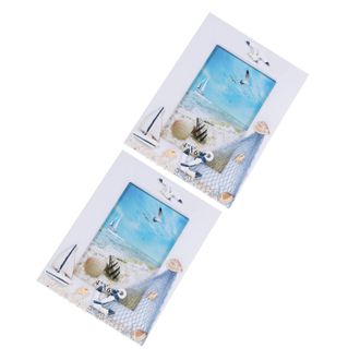 NUOBESTY 2 St&uuml;ck Vintage Strand Bilderrahmen Freistehend Mediterraner Tisch Fotorahmen f&uuml;r Schreibtisch und Tischdekoration Maritimes Ozeanmotiv