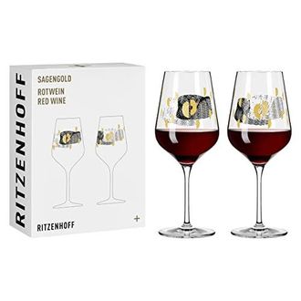 Ritzenhoff Ritzenhoff 3401002 Verre à vin rouge 500 ml - Série Sagengold n° 2 - Set de 2 verres avec motif de raisin, or véritable - Made in Germany