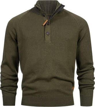 Indicode Herren INRajas Strickpullover aus Baumwolle mit Stehkragen | Herrenpullover Feinstrickpullover f&uuml;r M&auml;nner Army Mix, XL