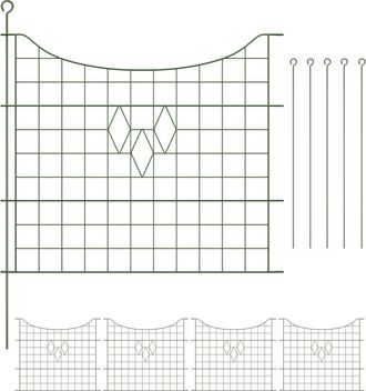 Relaxdays Teichzaun, 5 Zaunelemente, je H x B: 66 x 76 cm, zum Stecken, aus Metall, für Garten, Pool, Beetzaun, grün