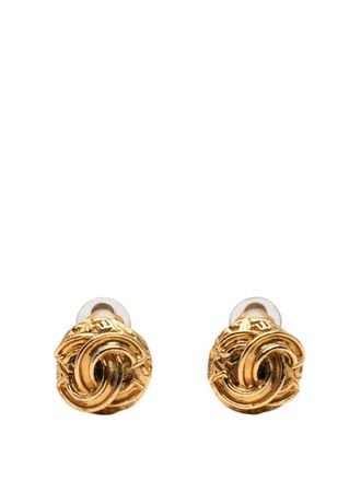 Chanel 1995 Gold Plated CC Round Clip On Earrings costume earrings - Or