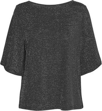 Vero Moda Vmkanva JRS Haut &agrave; Paillettes 2/4 Chemisier &agrave; Manches Courtes, Noir/d&eacute;tails : Lurex argent&eacute;, M Femmes