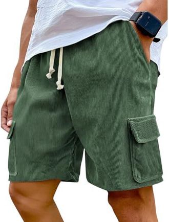 Onsoyours Velours Côtelé Short Homme Stretch Bermuda Pantalon Court Cordon de Serrage été Casual Chino Corduroy Shorts avec Cargo Poches A Vertfoncé XL