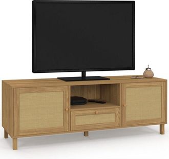 IDMarket Meuble TV 140 cm vintage HANAE 3 portes effet naturel cannage