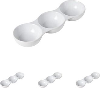 Cosy & Trendy Snackschale aus Porzellan, 3 F&auml;cher, 24 x 7,5 x 3,3 cm, Wei&szlig; (Packung mit 4)