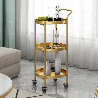 Generic Runder Beistelltisch Aus Metall Mit Rädern, Beweglicher Couchtisch for Wohnzimmer Und Schlafzimmer, Tablett-Sofawagen, 45 X 60 cm(Gold,3 Tier)