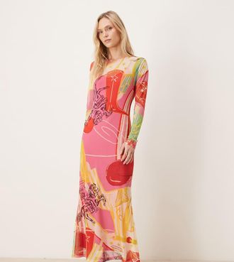 Never Fully Dressed Petite - Netzstoff-Maxikleid mit mehrfarbigem Dallas-Print-Bunt