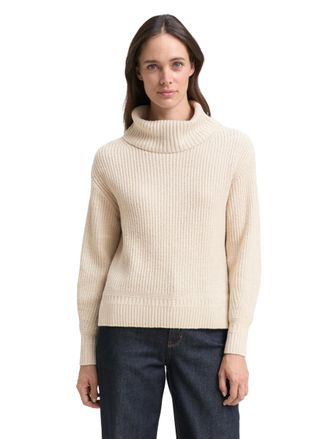 Tom Tailor Damen 1049137 Loose Fit Rollkragenpullover, 36844-Sand Stone Beige Melange, S
