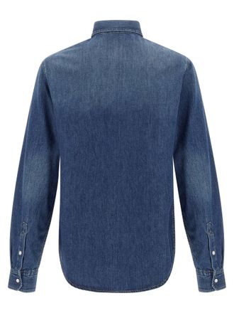 Versace Medusa Patch Denim Shirt - Blue