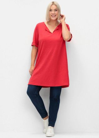 Sheego T-Shirt Longshirt Kurzarm mit geschlitztem Ausschnitt