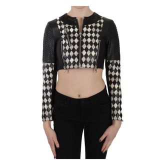 John Richmond Femme, Vestes, Noir, Taille: 34 FR Veste de motard courte et cropped