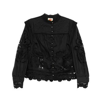Farm Rio Richelieu Puff Sleeve Blouse - - Blouses & Shirts - Damen - Schwarzk - M