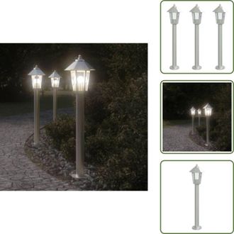 vidaXL Wegeleuchten 3 Stk. Silbern 80 cm Edelstahl - Outdoor Beleuchtung - Gartenlampe - Edelstahl Lampe - led Stehlampe - Wetterfeste Beleuchtung - The
