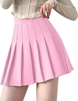 Generic Jupe pliss&eacute;e solide pour femme et fille - Style basique - En vinyle, Rose, XXL