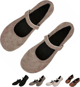 Generic Ballerines orthop&eacute;diques Mary Jane en daim pour femme, confortables &agrave; bout rond, coupe large, chaussures d&eacute;contract&eacute;es &agrave; enfiler avec sangle, gris, 39